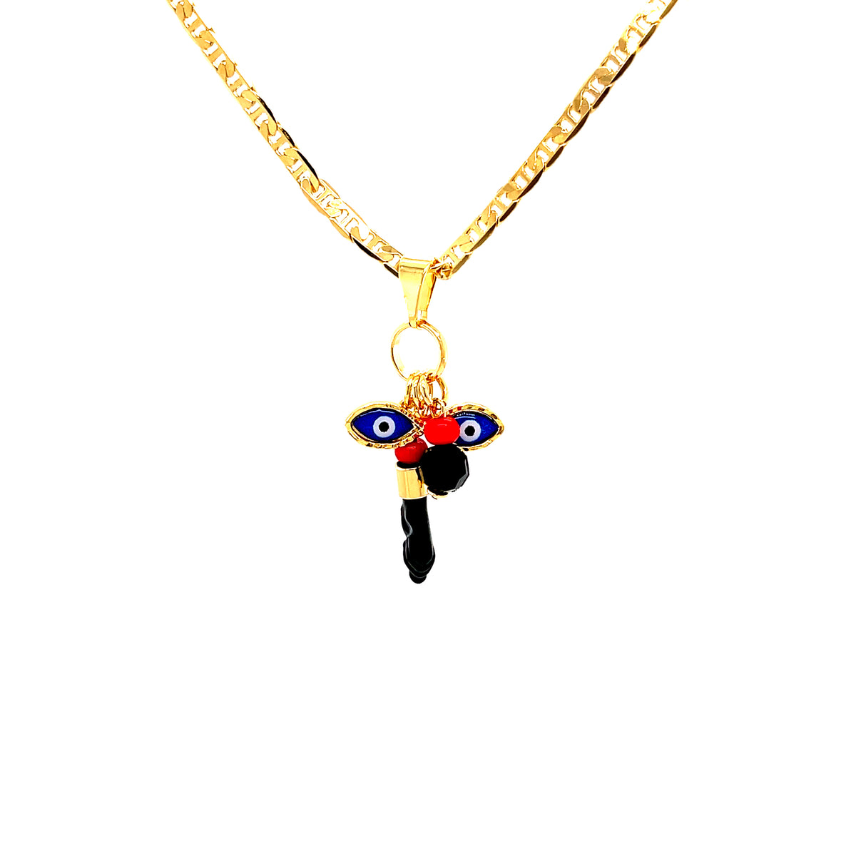 Genuine Azabache Evil Eye Figa Hand Pendant 14k Gold Filled Mariner li ...